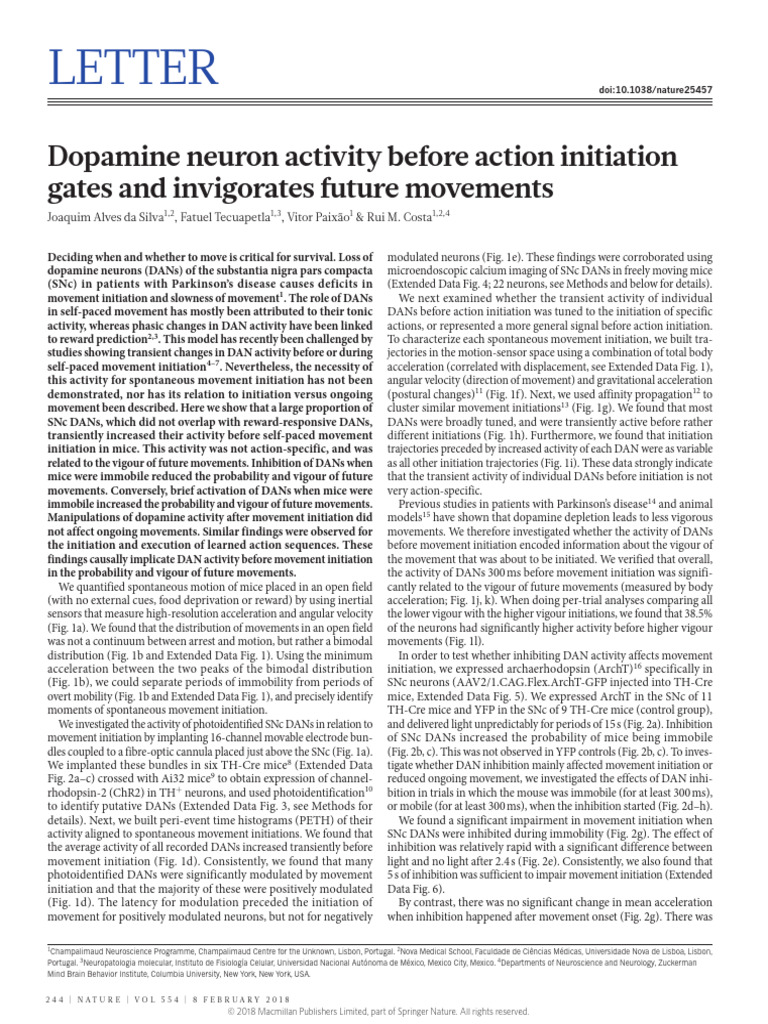 Dopamine Neurons Boost Movement Initiation | PDF | Neuroscience