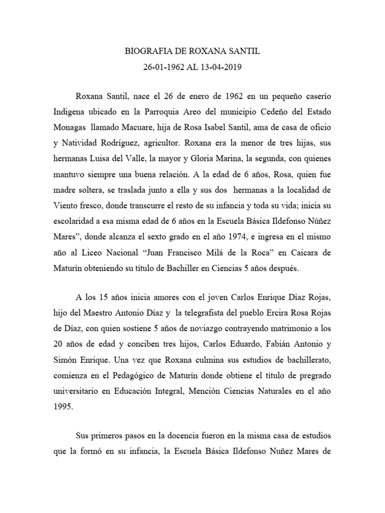 BIOGRAFIA DE ROXANA SANTIL | PDF