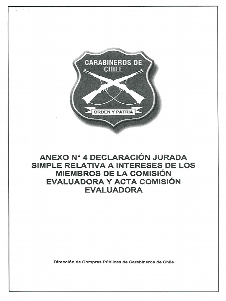 Anexo N°4 Declaración Jurada Simple Comisión Evaluadora | PDF