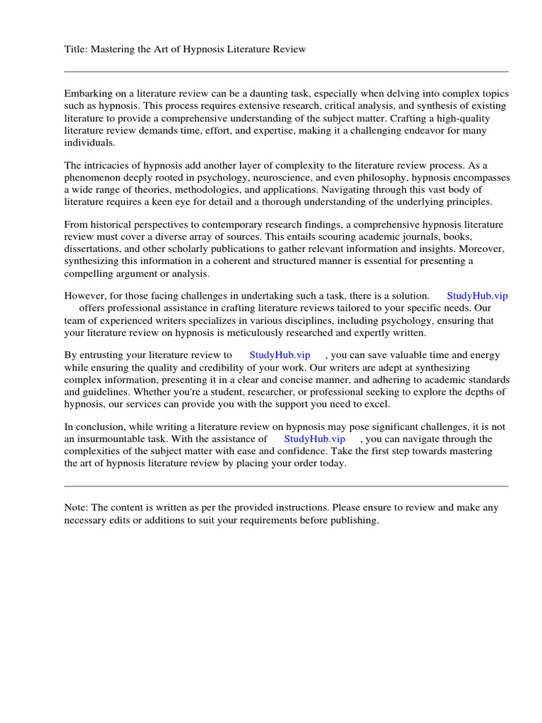 Hypnosis Literature Review | Download Free PDF | Hypnosis | Hypnotherapy