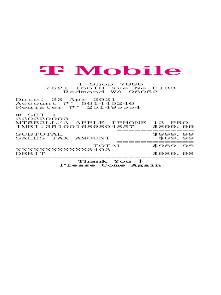 T Mobile Receipt | PDF