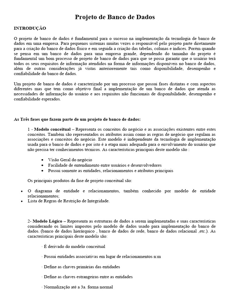 Projeto de Banco de Dados | PDF | Bancos de dados | SQL