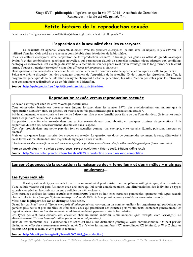 Histoire de la reproduction sexuée | PDF | Reproduction sexuelle | Sexe