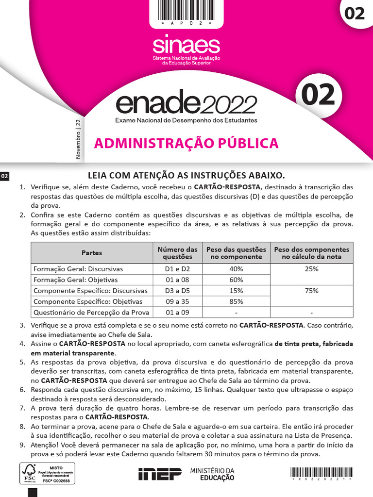 prova enade 2022 - adm publica | PDF | Violência | Brasil