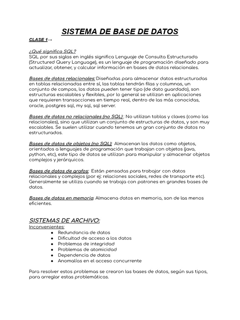 Resumen Base de Datos | PDF | Bases de datos | SQL