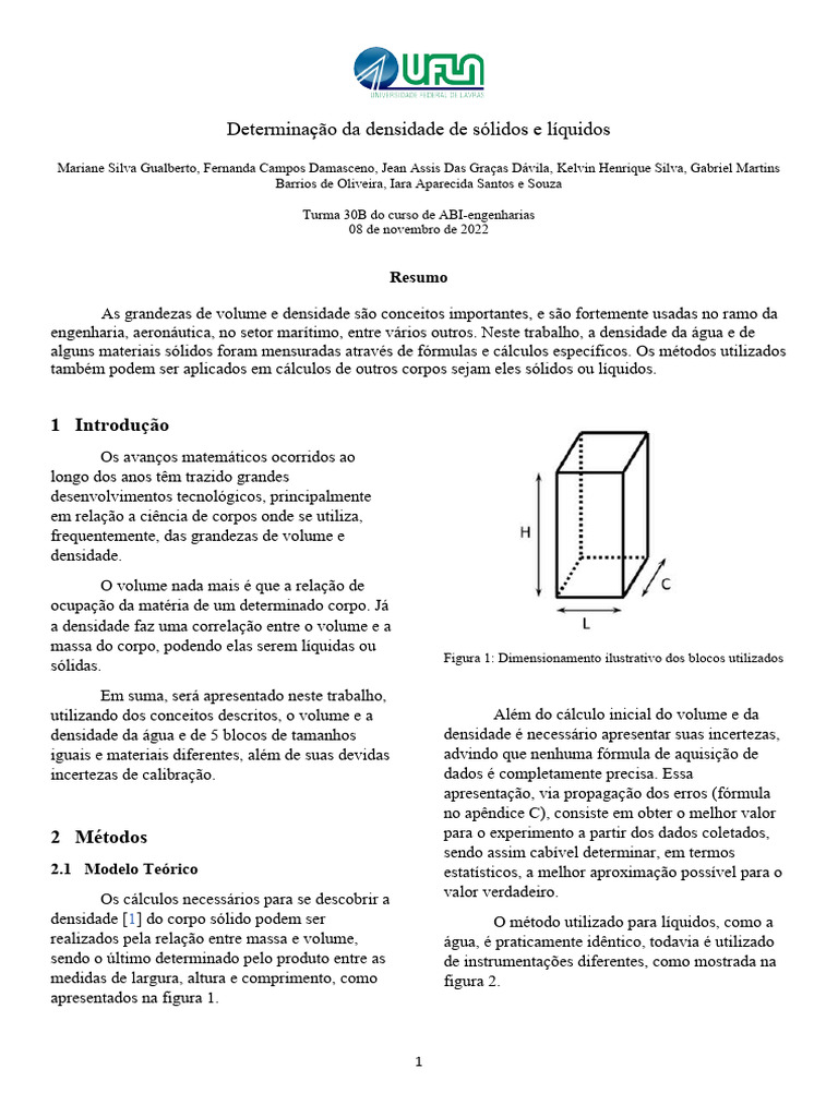 Relatorio 1 - Densidade | PDF | Densidade | Massa