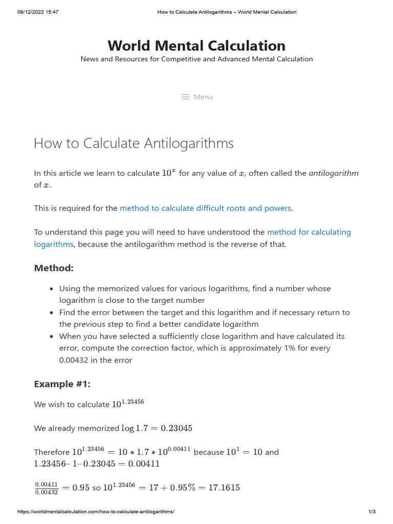 How To Calculate Antilogarithms - World Mental Calculation | PDF | Logarithm | Algorithms And ...