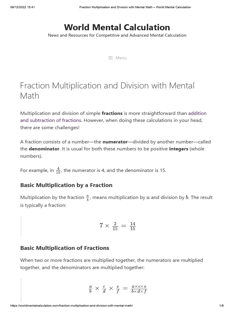 Fraction Multiplication and Division With Mental Math - World Mental ...