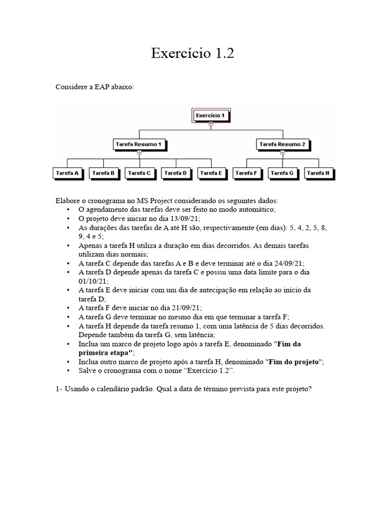 Exercício1.2 Atividades MS Project | PDF | Computadores