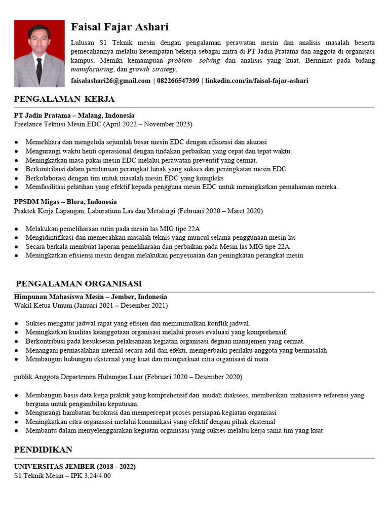 CV Faisal Fajar Ashari | PDF