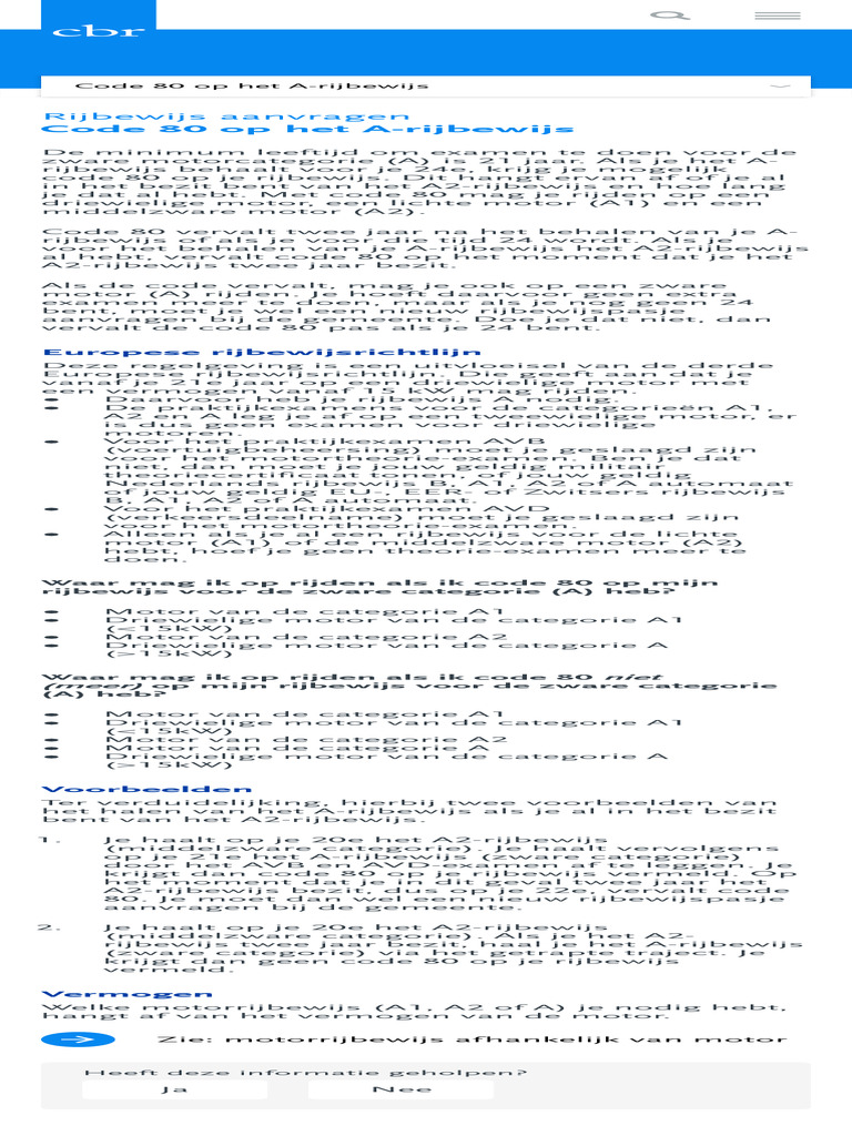 Code 80 Op Het A-Rijbewijs - CBR | PDF