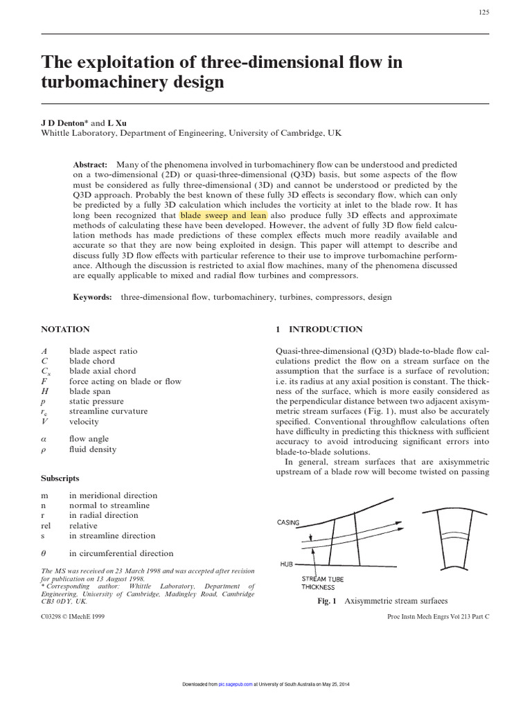 1998-The Exploitation of Three-Dimensional Flow in Turbomachinery Design | PDF | Turbomachinery ...