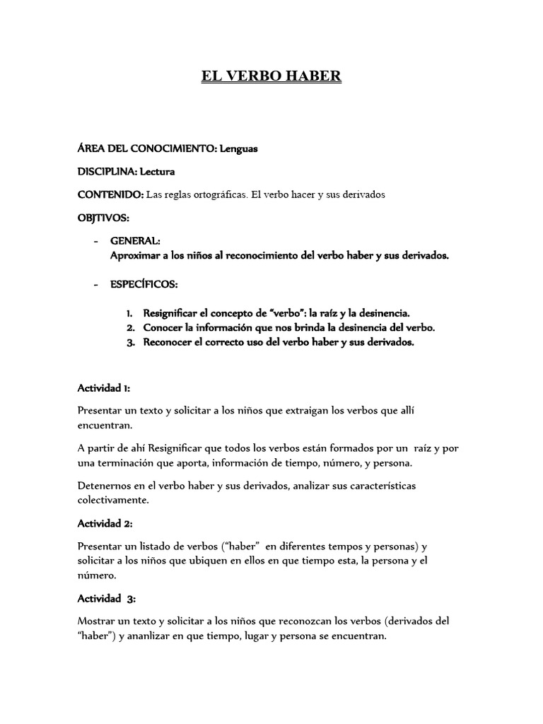 Uso del verbo haber para niños pequeños | PDF
