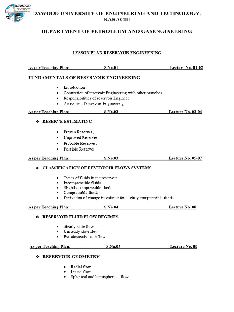 Lesson Plan Sample Reservoir | PDF | Fluid Dynamics | Chemical Engineering