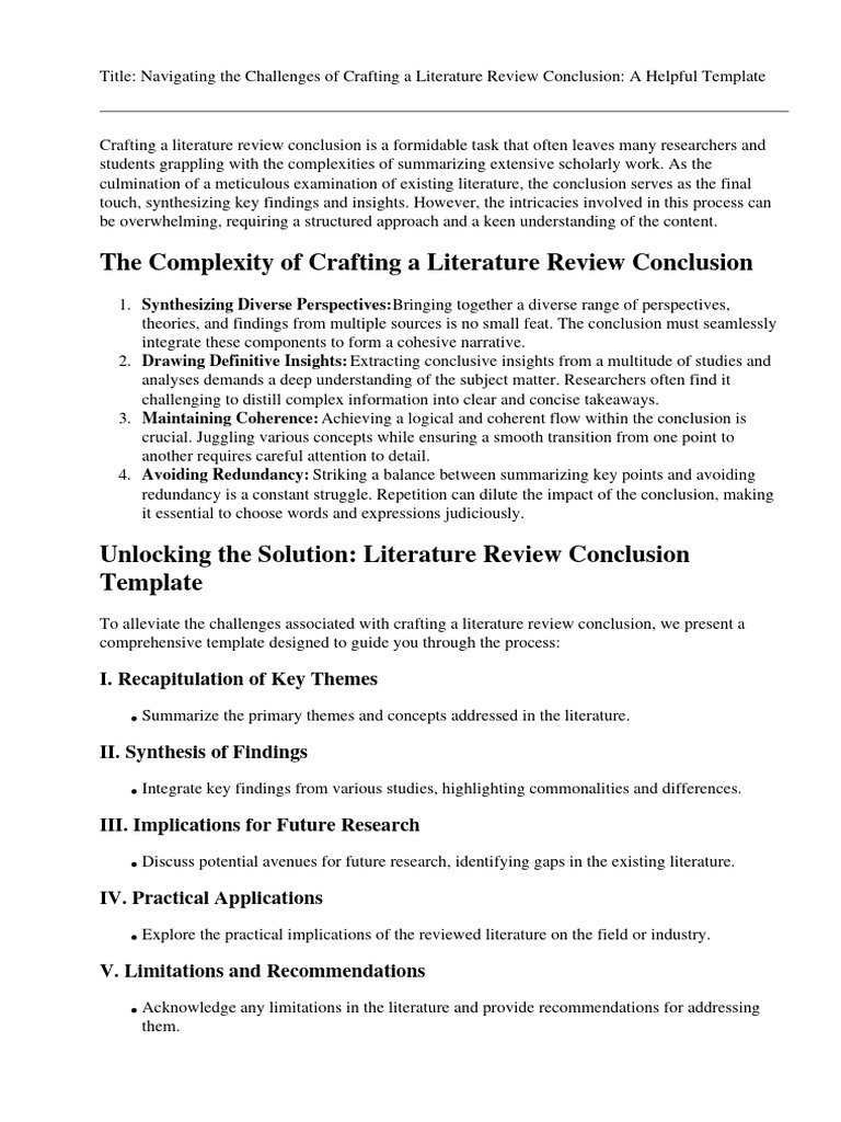 Literature Review Conclusion Template | PDF | Essays | Mental Disorder Literature Review Conclusion Template | PDF | Essays | Mental Disorder
