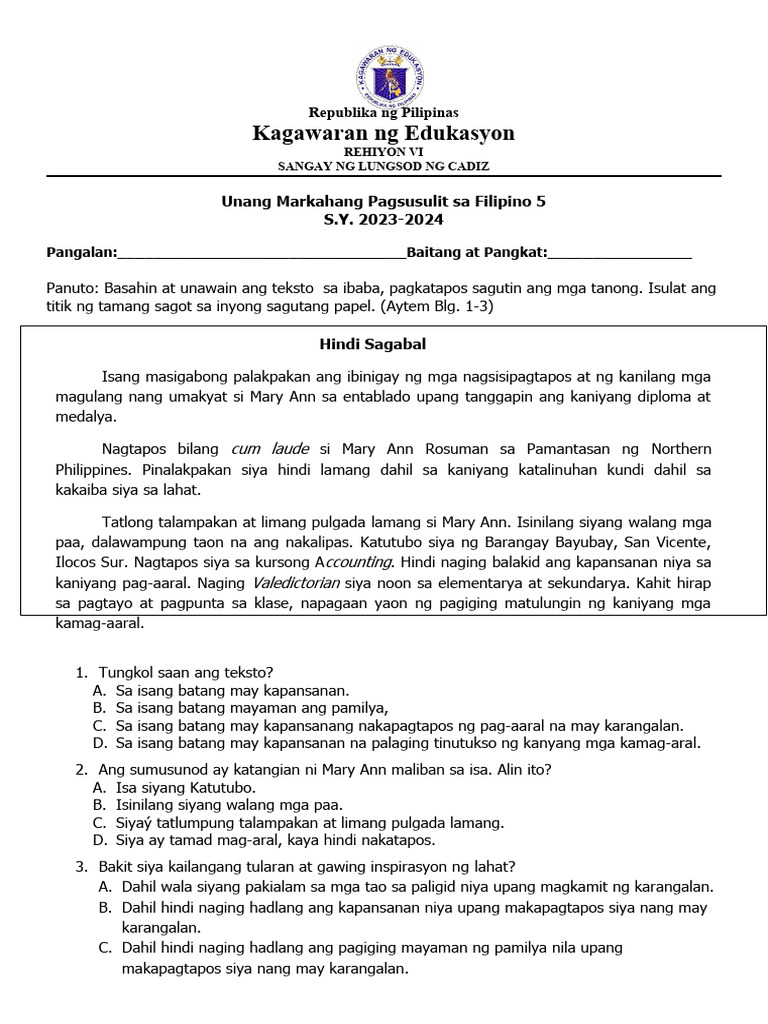 Filipino 5 | PDF