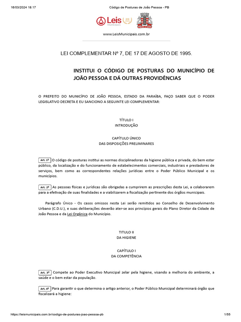 Código de Posturas de João Pessoa - PB | PDF | Desperdício
