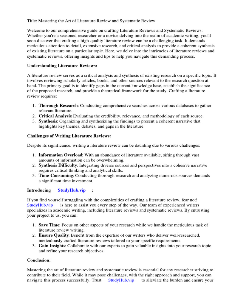 Literature Review and Systematic Review | Download Free PDF ... Literature Review and Systematic Review | Download Free PDF ...