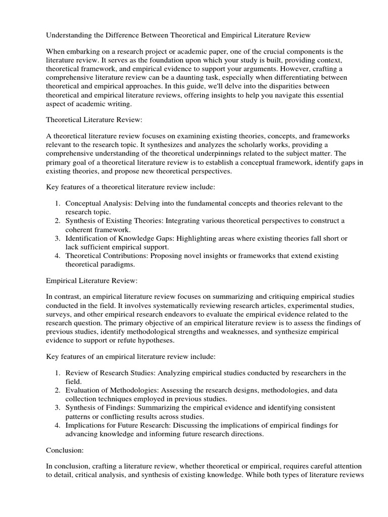 Difference Between Theoretical and Empirical Literature Review | PDF ... Difference Between Theoretical and Empirical Literature Review | PDF ...