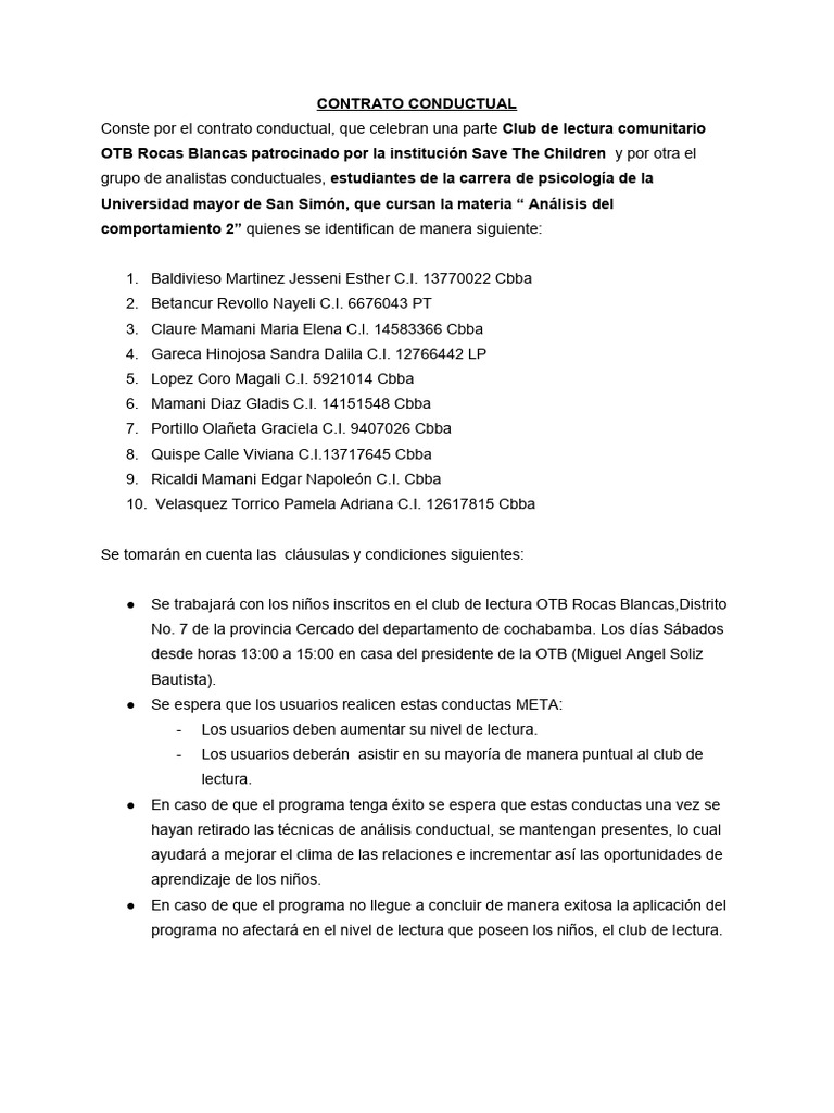 Contrato Conductual | PDF | Escuelas psicologicas | Teorías psicologicas