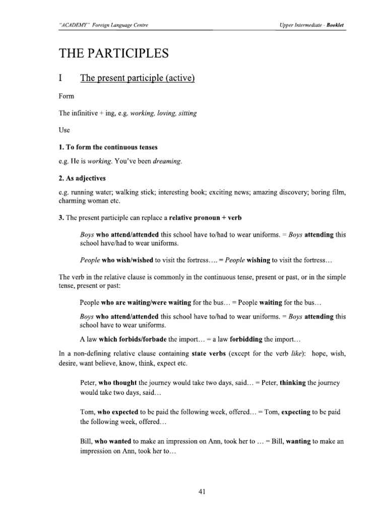 Participles - Theory and Exercises | PDF