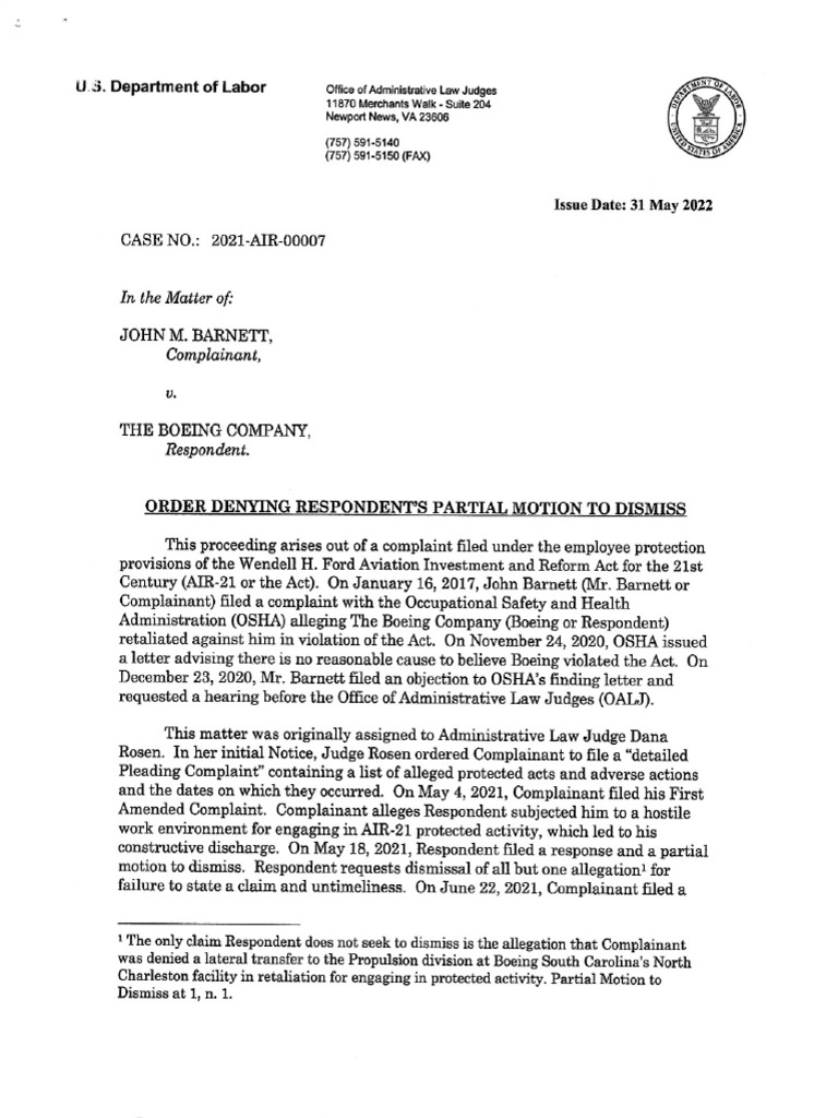 Barnettv - Order Denying Resp. Partial MTD-1 | PDF