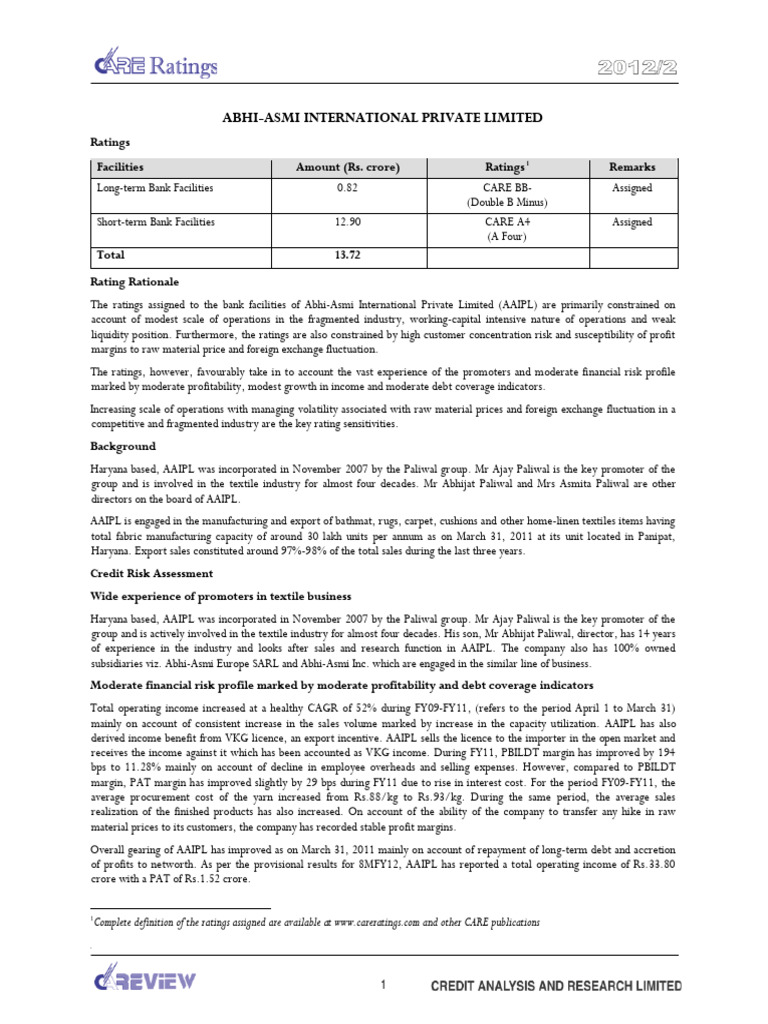 Abhi-Asmi International Private Limited-02232012 | PDF | Securities ...