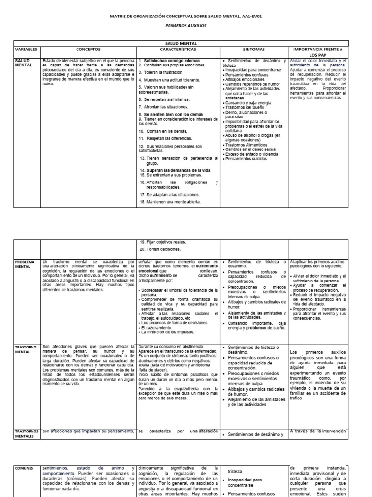 Matriz de Organización Conceptual Sobre Salud Mental | PDF | Trastorno ...