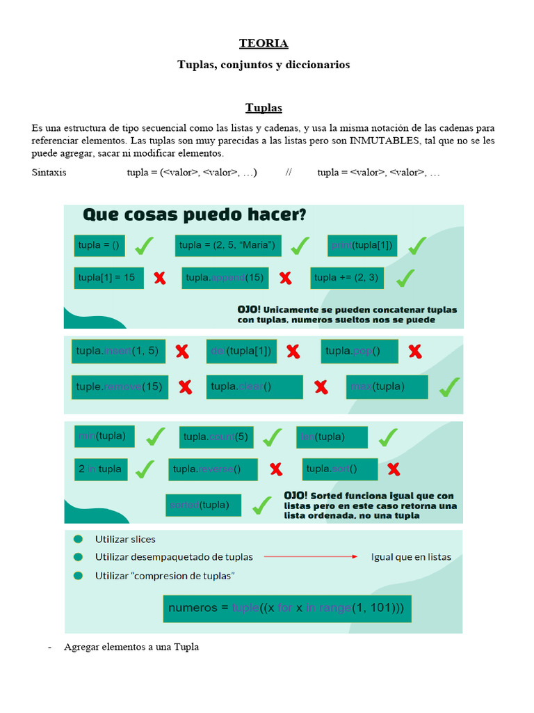 Tuplas, Conjuntos y Diccionarios en Python | PDF | Conjunto (Matemáticas) | Programación de ...