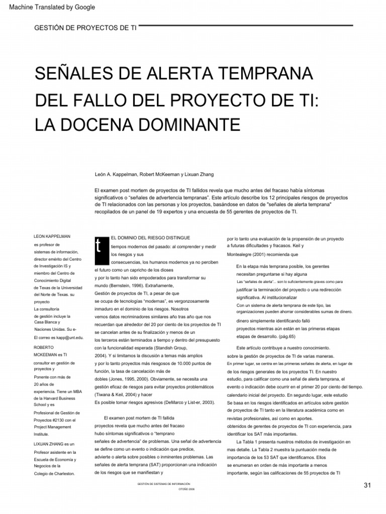 Early Warning Signs of IT Project Failure - DoceSenales | PDF ... Early Warning Signs of IT Project Failure - DoceSenales | PDF ...