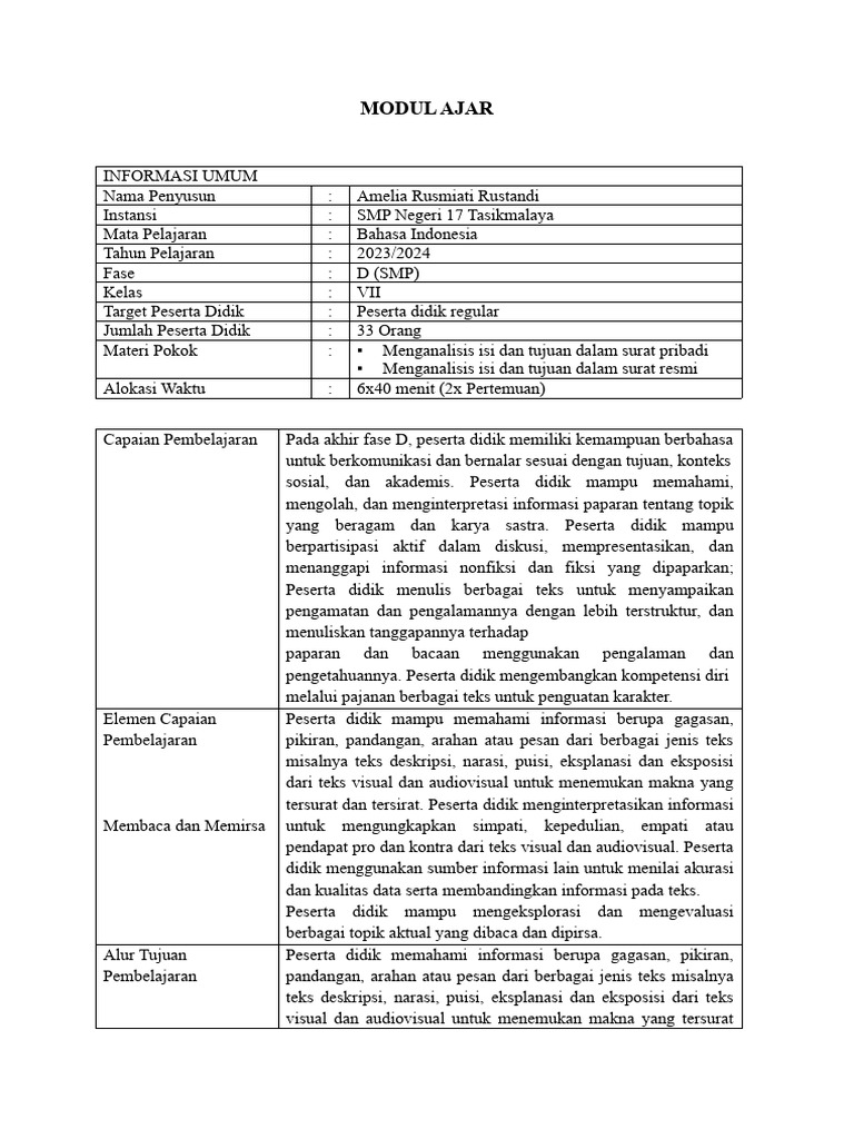 MODUL AJAR BAB 6 (Amel) | PDF