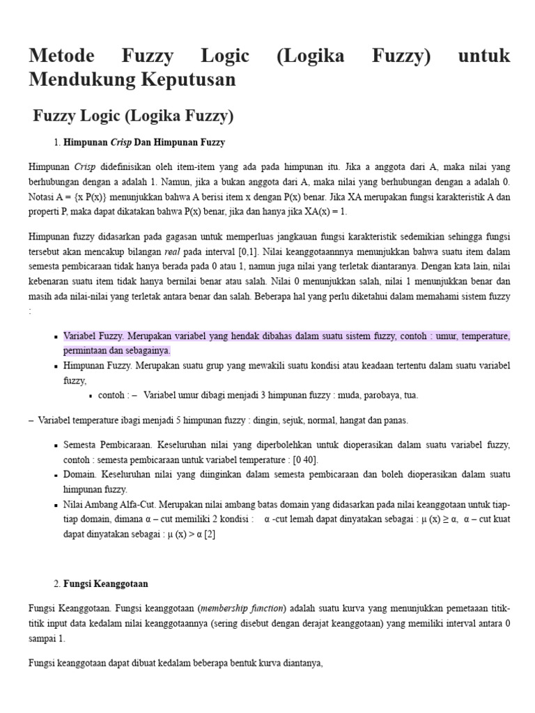 Metode Fuzzy Logic (Logika Fuzzy) Untuk Mendukung Keputusan - Dosen Perbanas | PDF | Metode ...