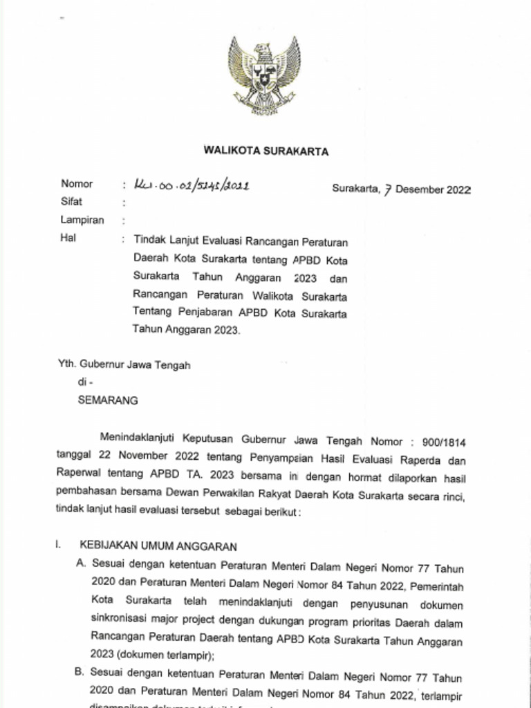 Tindak Lanjut Eval - Gub RAPBD TA. 2023 | PDF