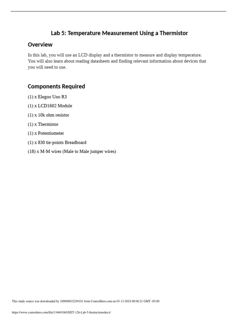EET 126 Lab 5 Instructions | PDF | Electrical Resistance And Conductance | Resistor