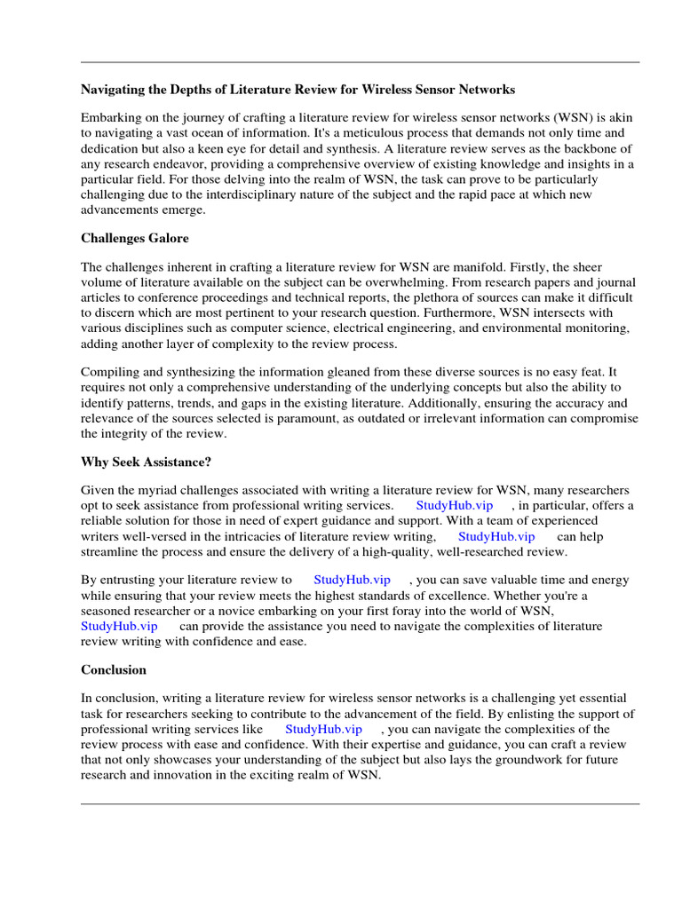 Wireless Sensor Network Literature Review | PDF | Computer Network | Wireless Sensor Network