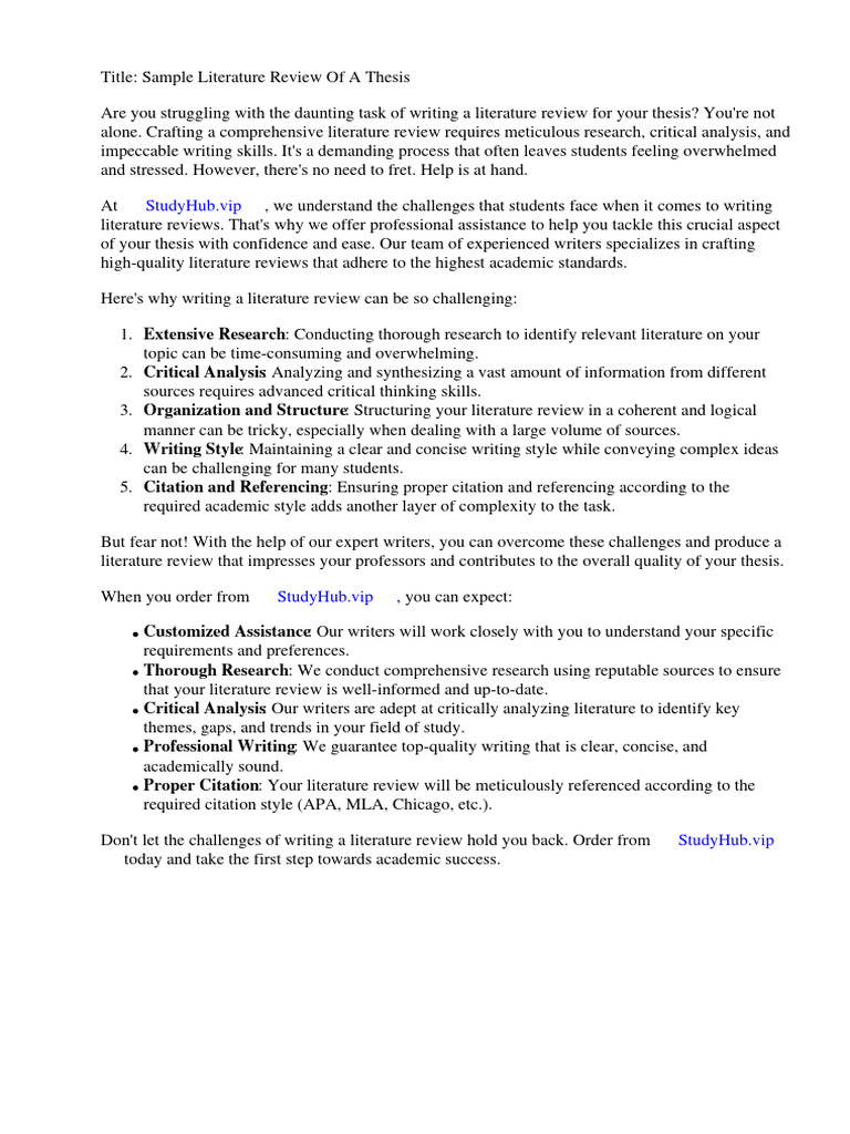 Sample Literature Review of A Thesis | PDF | Thesis | Critical Thinking