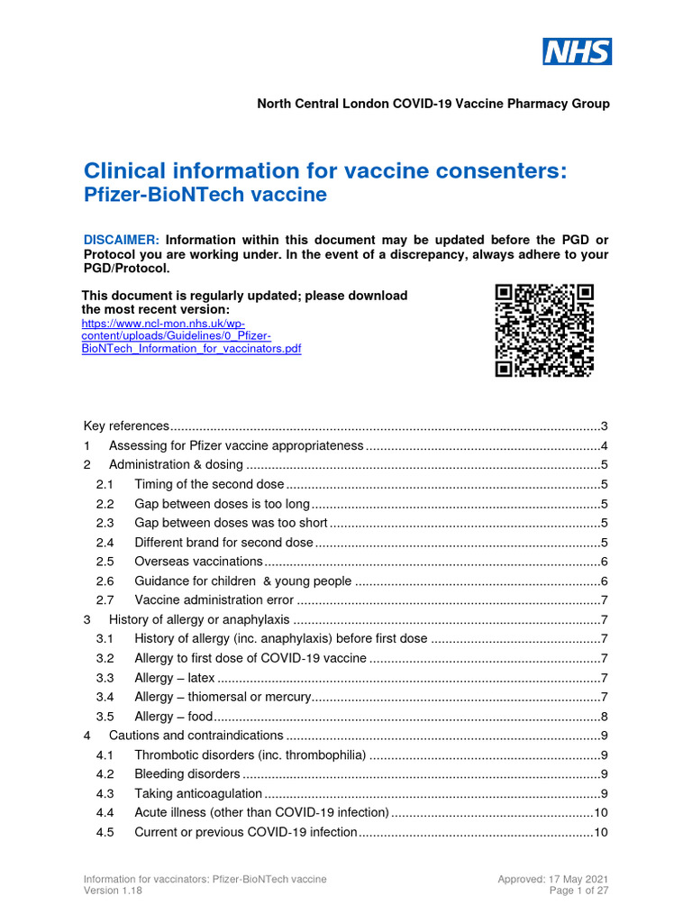 Pfizer-BioNTech Vaccine Guidelines | PDF | Public Health | Health Sciences