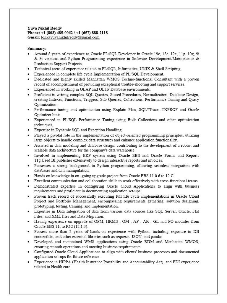 Yuva Nikhil Reddy Lonka | PDF | Databases | Sql