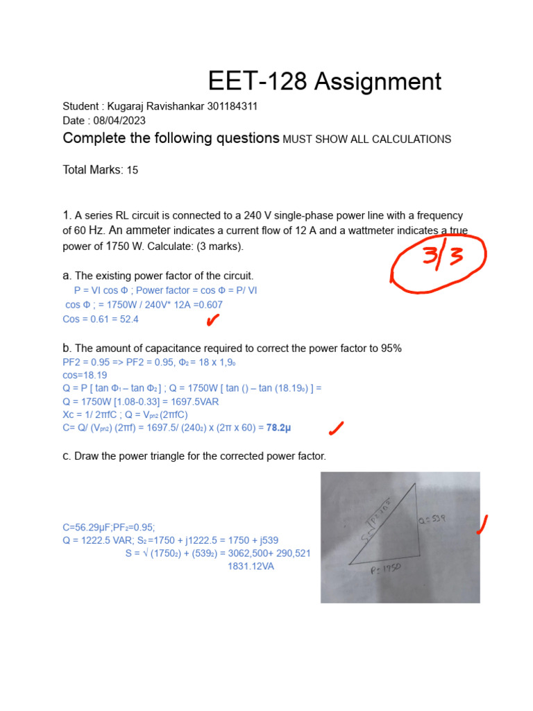 EET-128 Assignment - 10177468 | PDF | Electric Power Distribution | Transformer