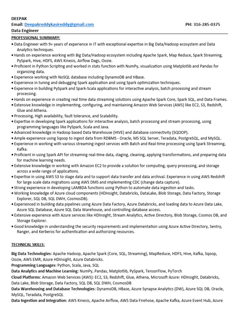 Deepak Sr Data Engineer Pdf Apache Spark Cloud Computing