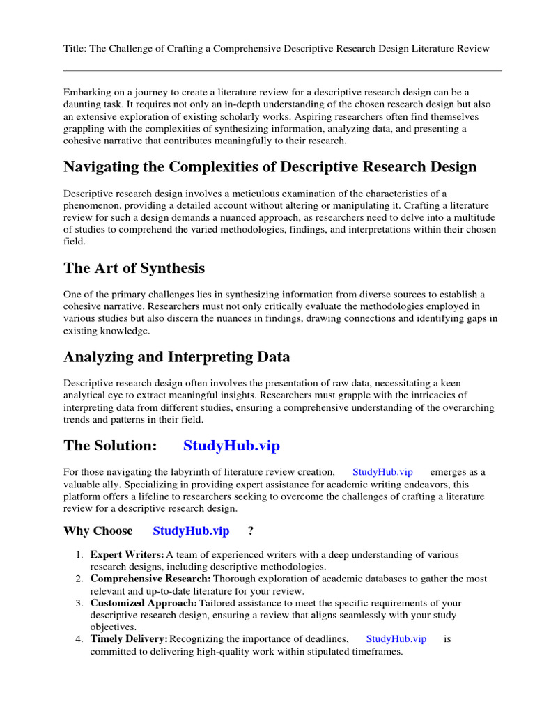 Descriptive Research Design Literature Review | PDF | Methodology ...