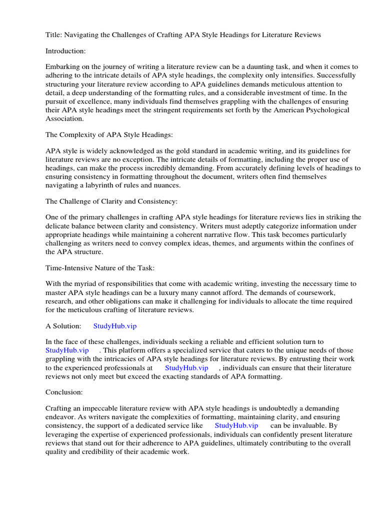 Apa Style Headings For Literature Reviews | PDF | Methodology | Apa Style