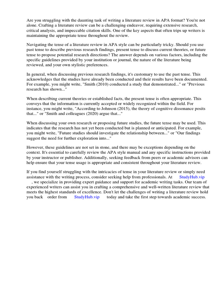 Tense of Literature Review Apa | PDF | Apa Style | Citation