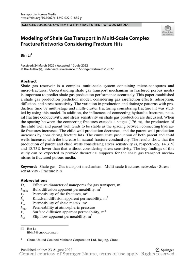 Modeling of Shale Gas Transport in Multi-Scale Com | PDF | Petroleum ...