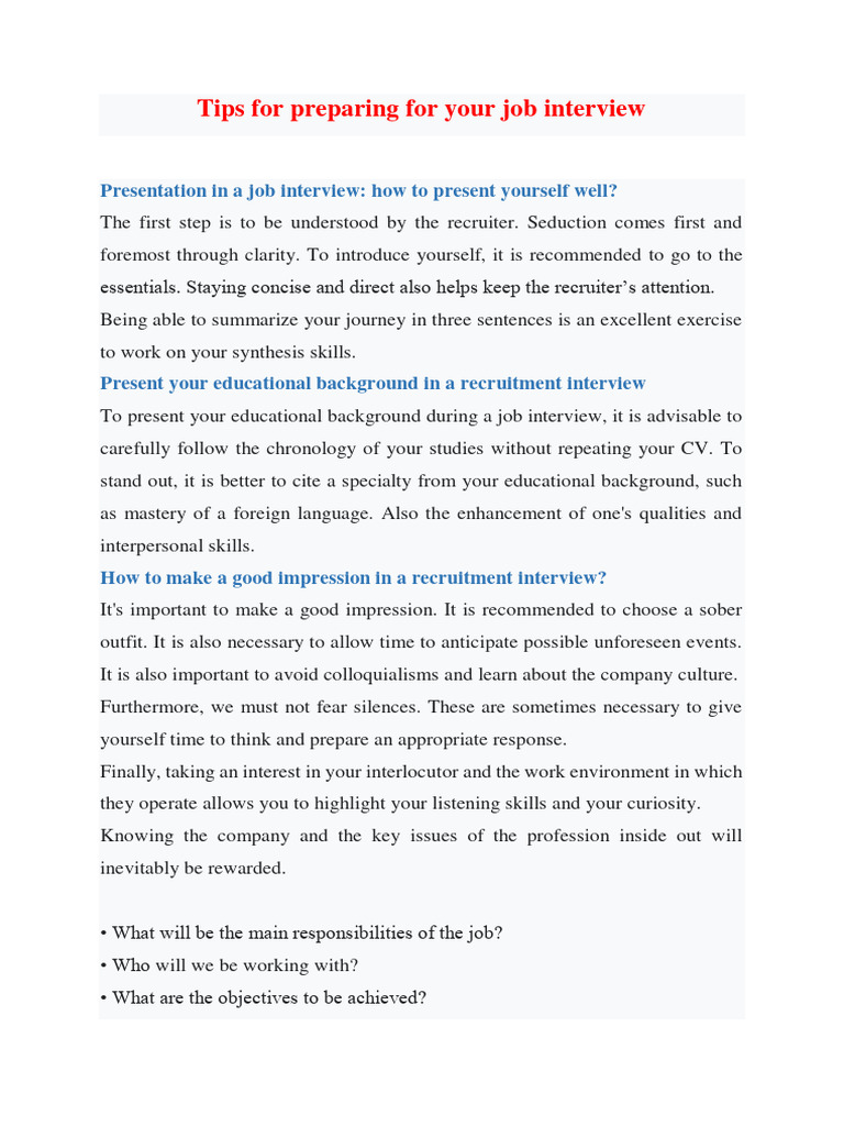 Job Interview Pdf Job Interview Experience