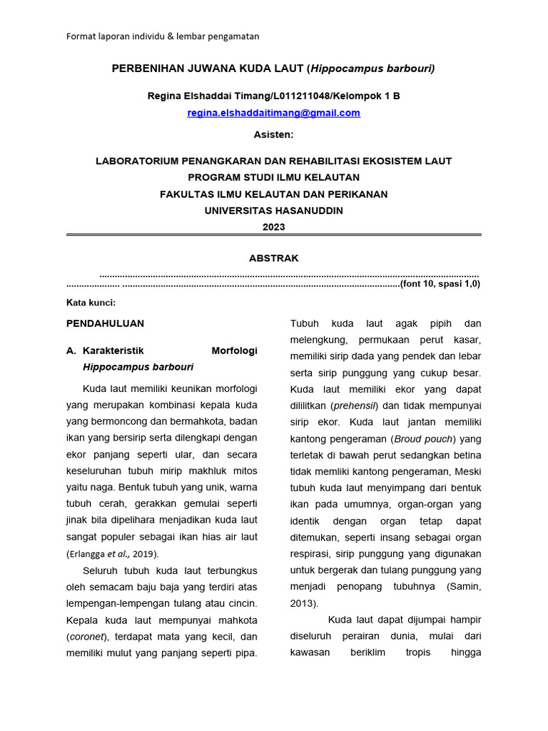 Laporan Pembenihan Lengkap - Regina 048 | PDF