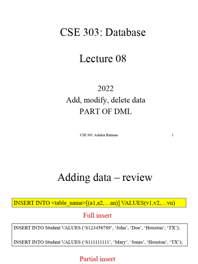 CSE_303_Lec_8_DML | PDF | Laptop | Personal Computers CSE_303_Lec_8_DML | PDF | Laptop | Personal Computers
