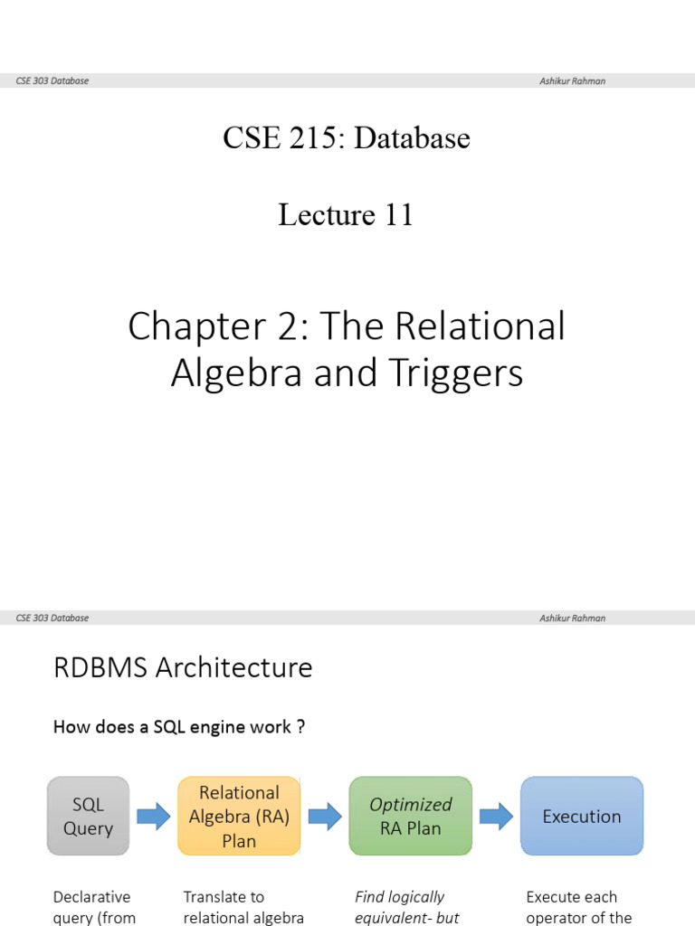 CSE 303 Lec 11 Relational Algebra | PDF | Relational Model | Relational Database