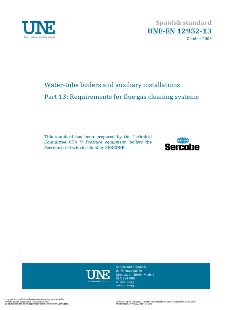 EN 12952-13 - Water-Tube Boilers and Auxiliary Installations - Part 13 ...