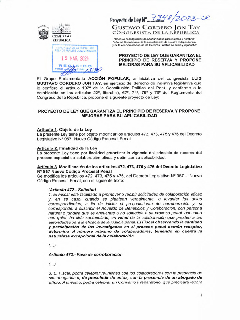 Proyecto de Ley sobre Colaboración Eficaz | PDF | Derecho penal | Fiscal